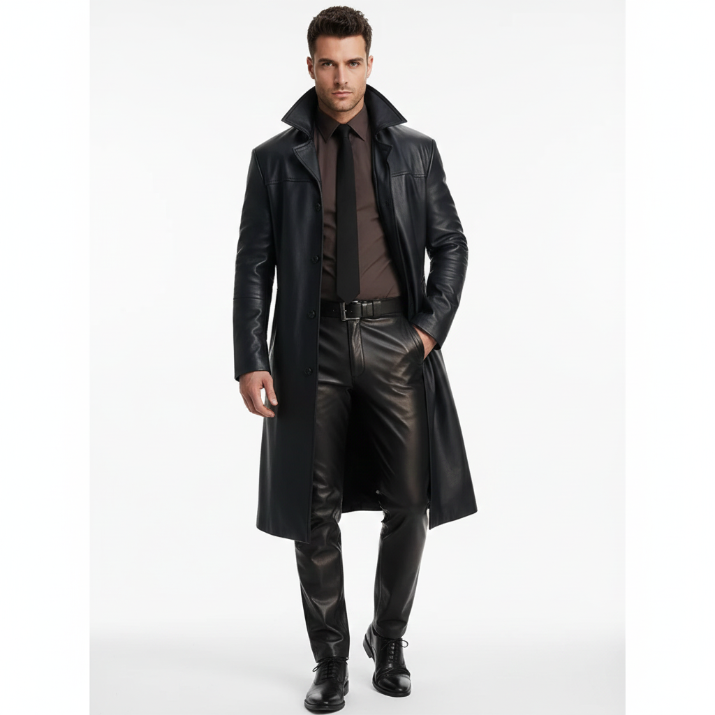 Marlo Long Trench Coat for Men – Elegant Coat with Classic Buttoning M